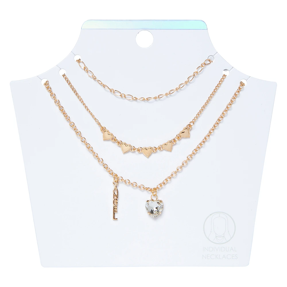 Five Below Gold heart & angel layering necklaces set, 3-piece ...