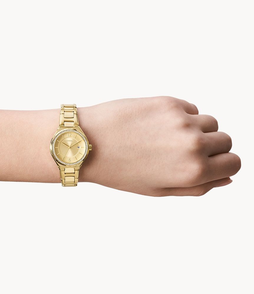 FOSSIL Eevie Three-Hand Date Gold-Tone Stainless Steel Watch | Mall of ...