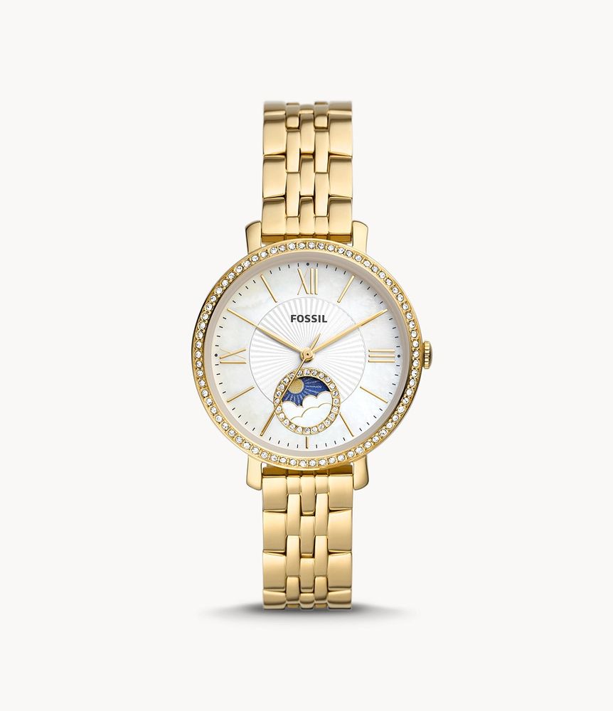 FOSSIL Jacqueline Sun Moon Multifunction Gold-Tone Stainless Steel ...