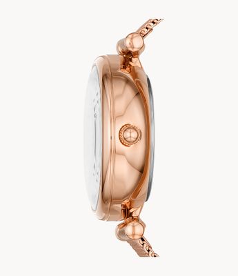 FOSSIL Carlie Mini Automatic Rose Gold-Tone Stainless Steel Mesh Watch ...