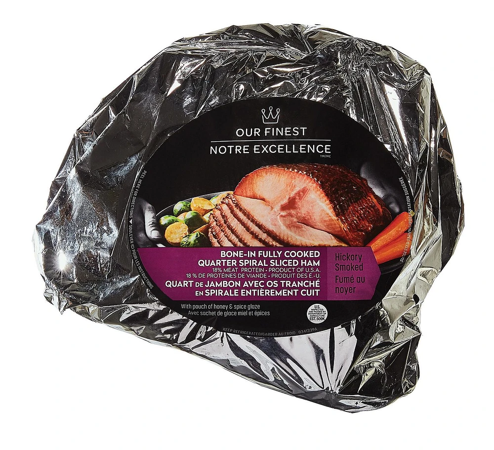 Our Finest Hickory Smoked Quarter Spiral Sliced Ham, 1 piece, 1.92 - 2. ...