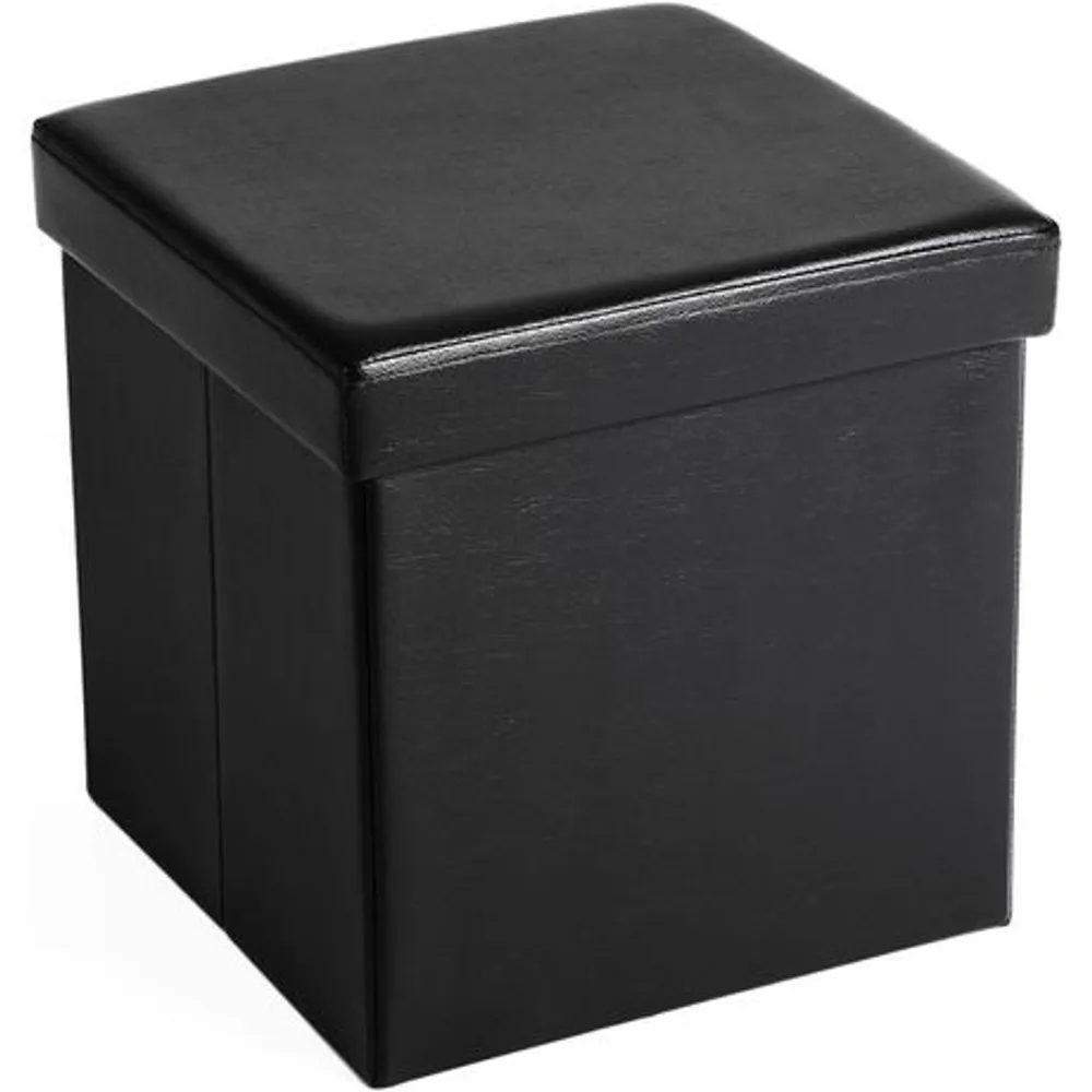 Vasagle Songmics Faux Leather Collapsible Storage Ottoman Black ...