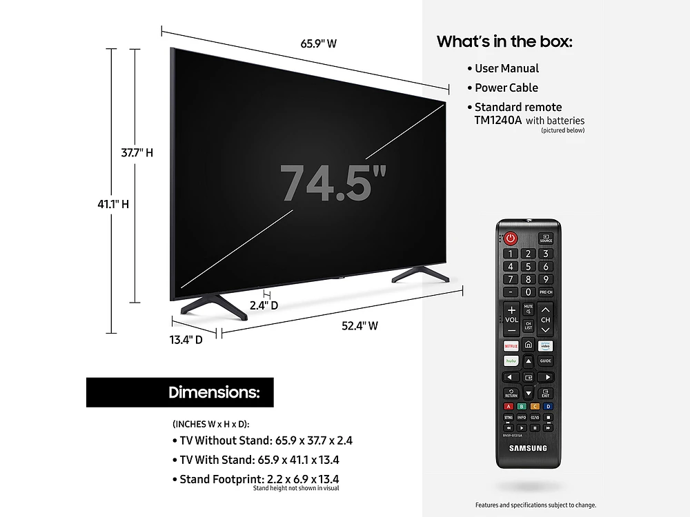 Samsung 75" Class TU7000 4K UHD HDR Smart TV (2020) TVs ...