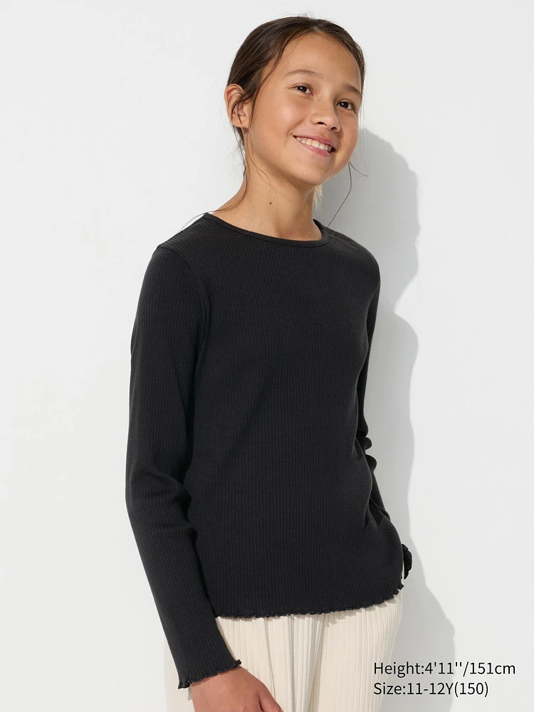 UNIQLO Girls Ribbed Mellow Stitch T-Shirt (Long Sleeve) | King's Cross