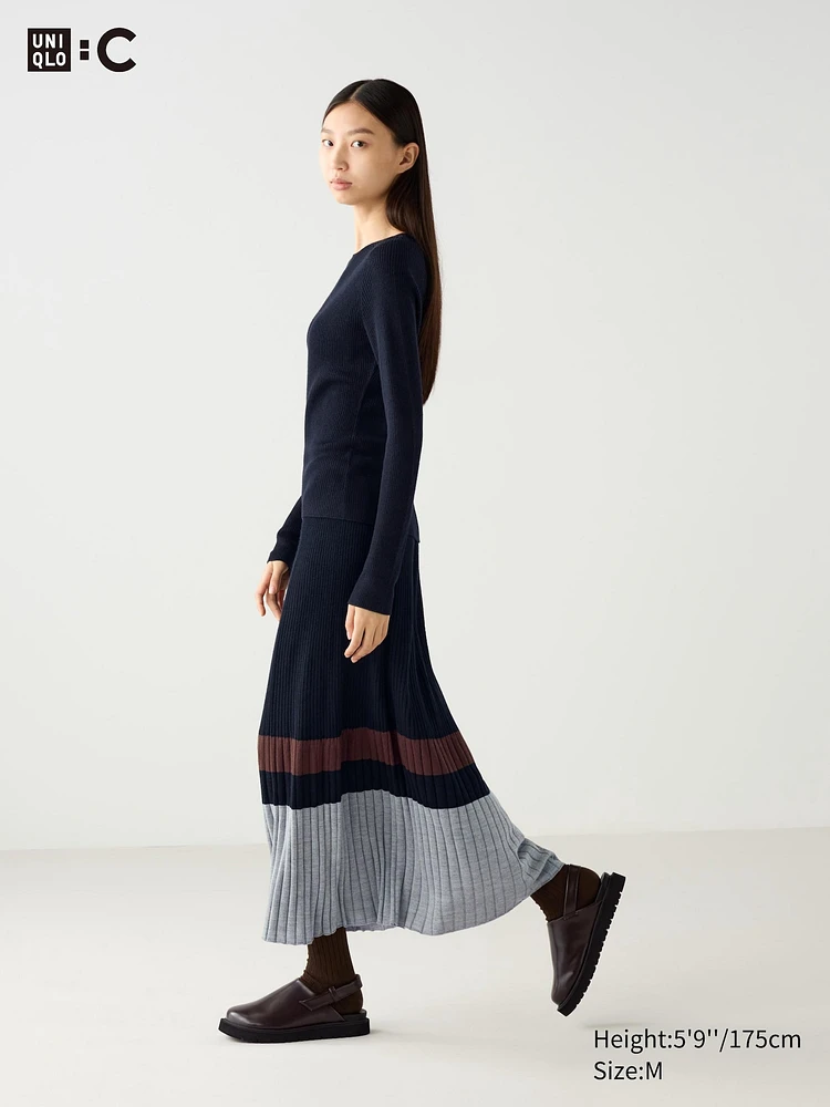 UNIQLO Merino Blend Ribbed Skirt (Colour Block) | King's Cross