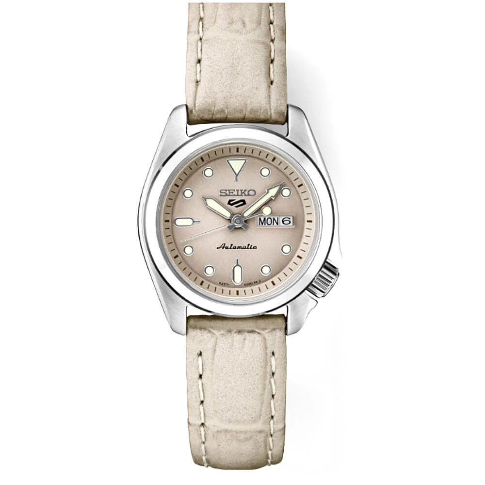 Seiko 5 Womens Sports Collection Watch - Beige Leather | Electronic ...