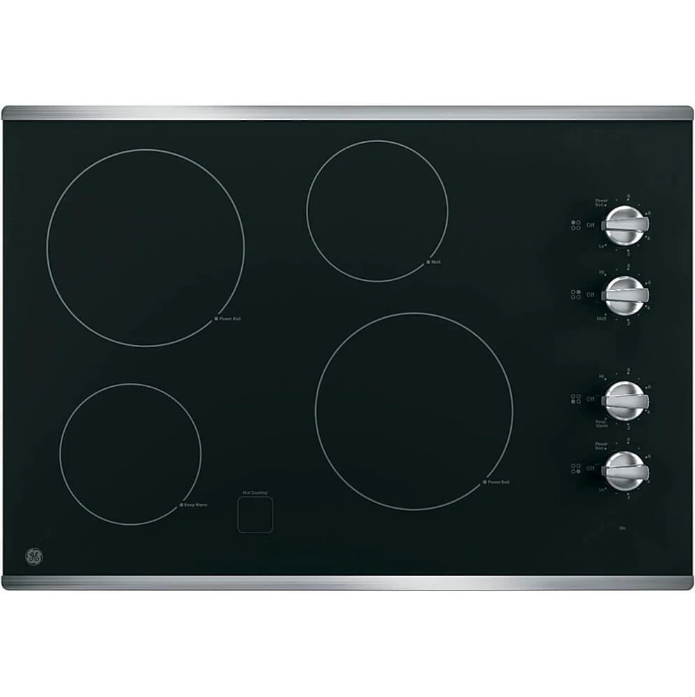 GE 30 inch Stainless on Black 4 Burner Built-In Electric Cooktop ...