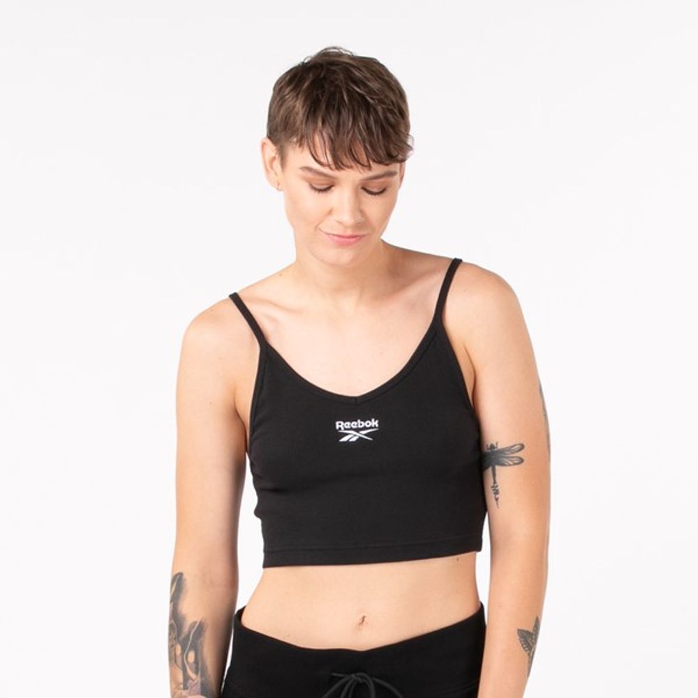 Reebok Womens Reebok Classic Strappy Rib Crop Tank - Black | Mall of ...