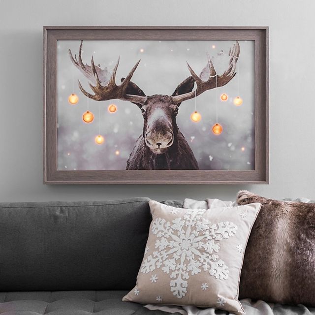 Kirklands Pre-Lit Elmer the Moose Framed Canvas Art Print | Hamilton Place