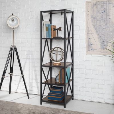 Kirkland's Industrial X-Frame Metal Oak Wood Bookshelf | Hamilton Place