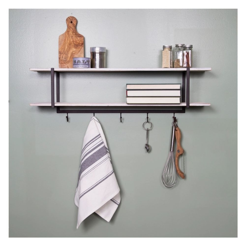 Kirkland's Whitewashed Two Tier Metal and Wood Wall Shelf | Hamilton Place