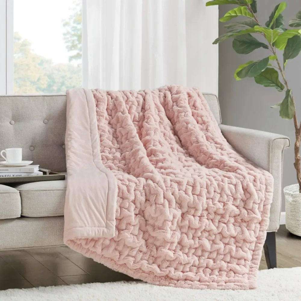 Kirkland's Blush Ruched Faux Fur Throw | Hamilton Place