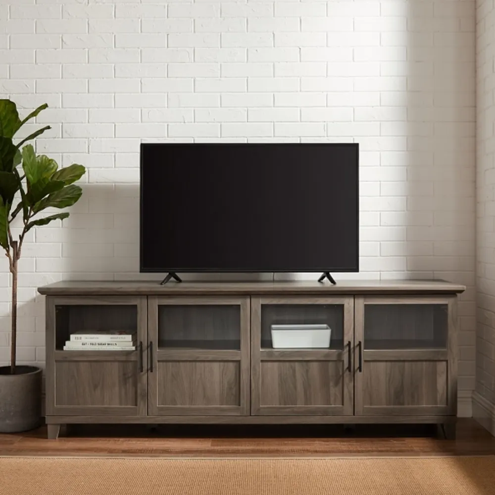 Kirklands Slate Gray Glass Paneled Door TV Stand | Hamilton Place