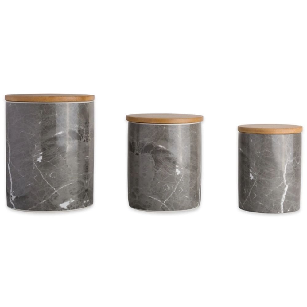Kirklands Black Marble Ceramic Canisters, Set of 3 | Hamilton Place
