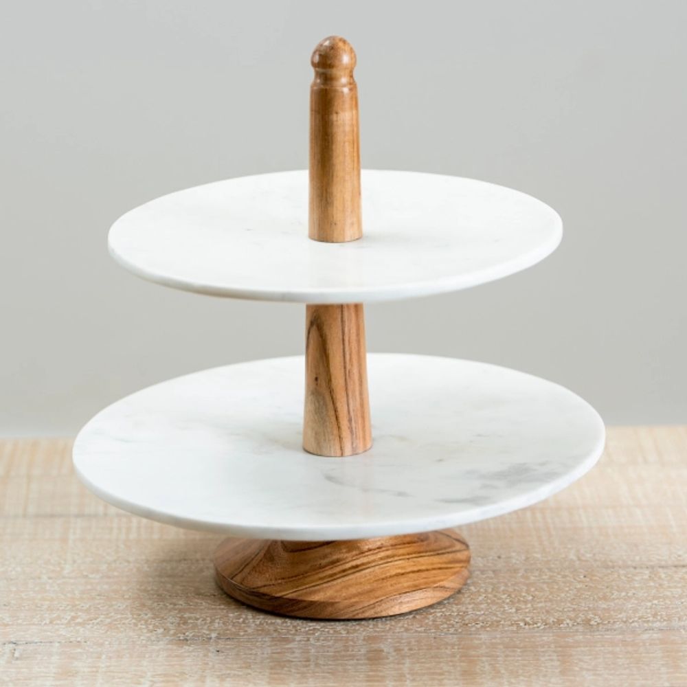 Kirkland's Mango Wood and Marble 2-Tier Server | Alexandria Mall