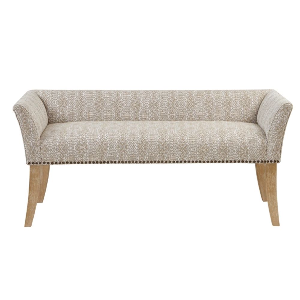 Kirklands Ivory Patterned Short Wingback Upholstered Bench | Hamilton Place