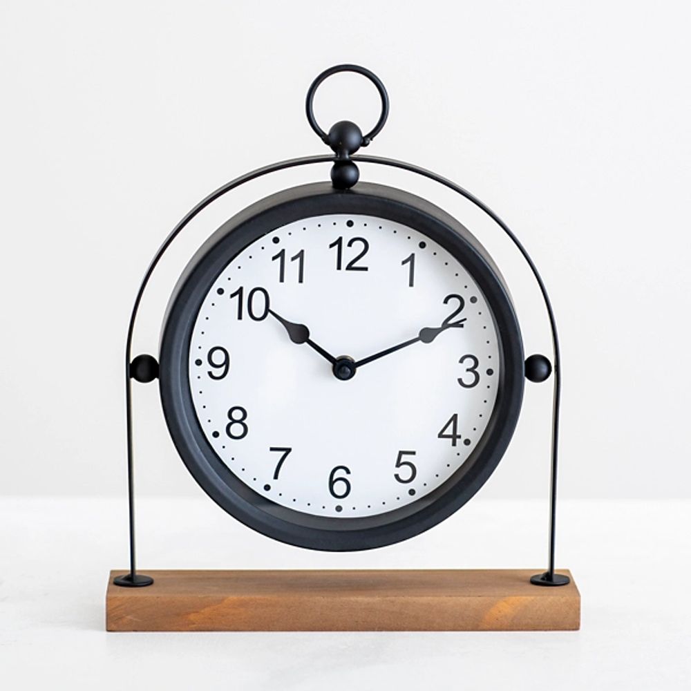 Kirklands Black Metal Frame with Wood Base Tabletop Clock | Hamilton Place