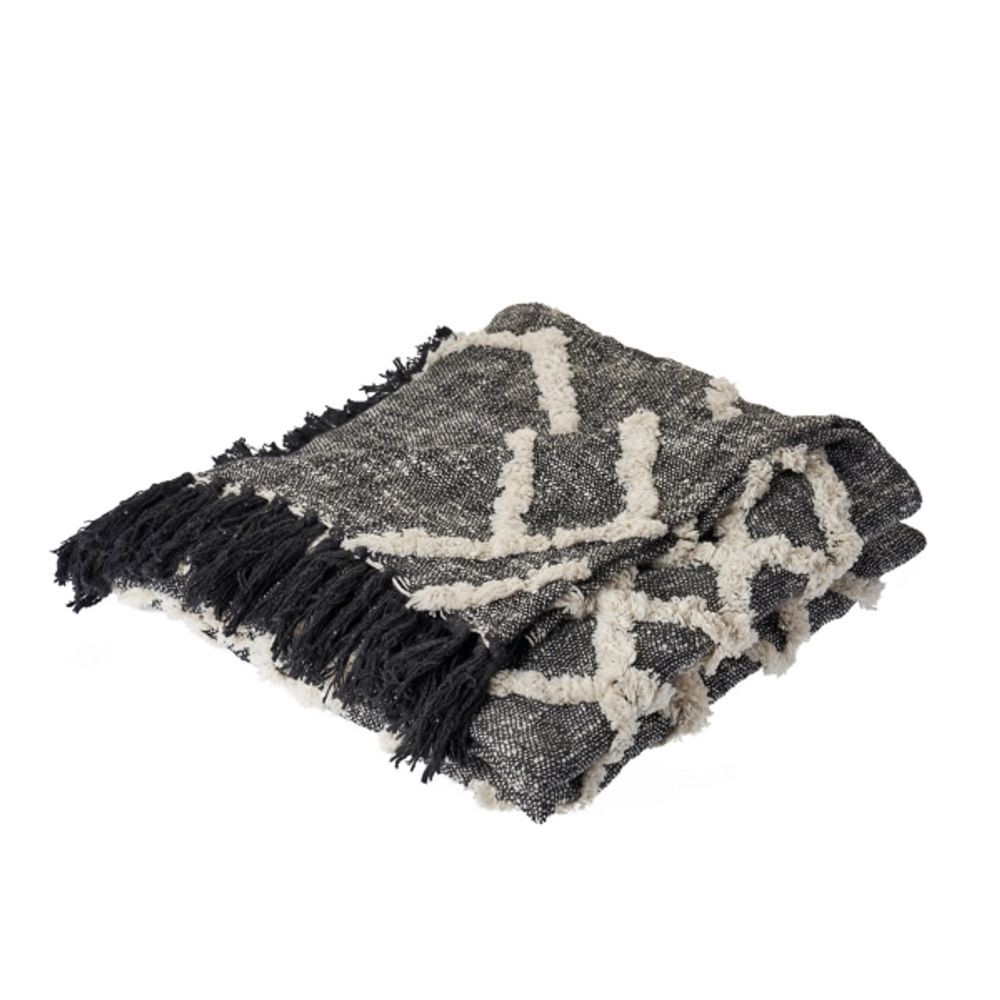 Kirklands Black and White Cotton Geometric Tufted Throw | Hamilton Place