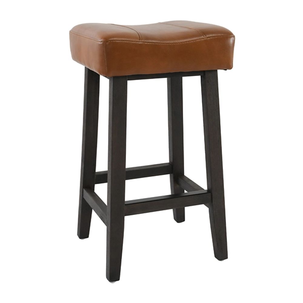 Kirklands Caramel Wood and Leather Backless Stool | Hamilton Place