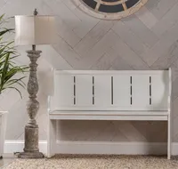 Kirkland's White Carved Wood Pew Bench | Hamilton Place