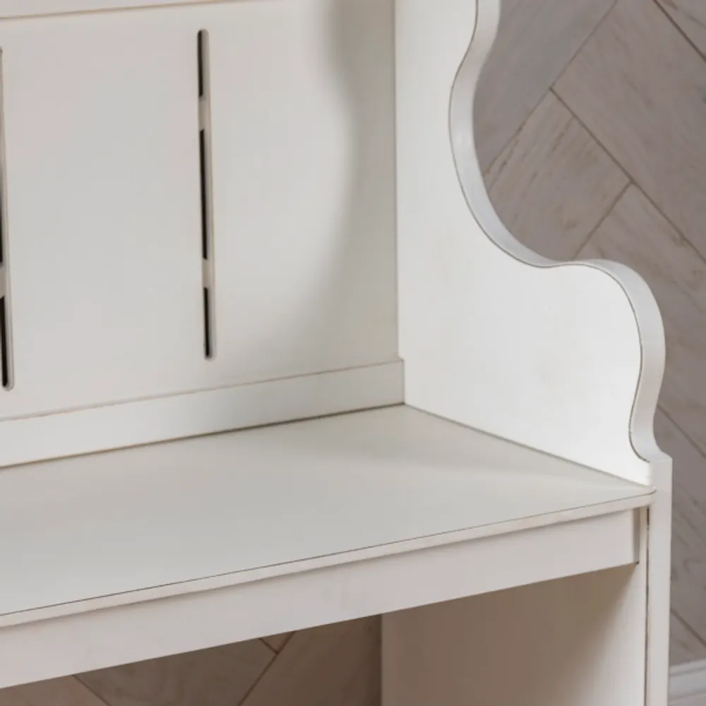 Kirklands White Carved Wood Pew Bench at Hamilton Place in Chattanooga, TN