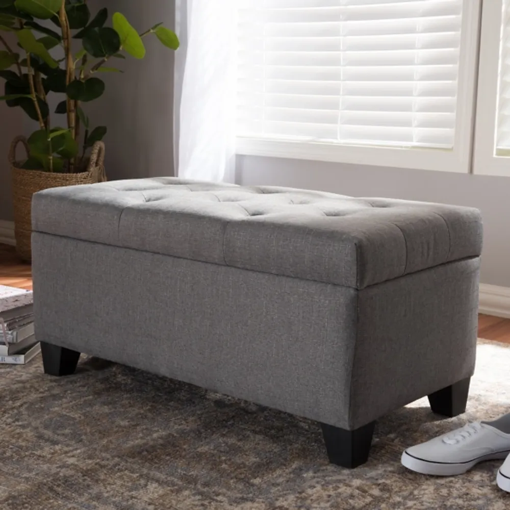 Kirklands Gray Upholstered Storage Ottoman | Hamilton Place
