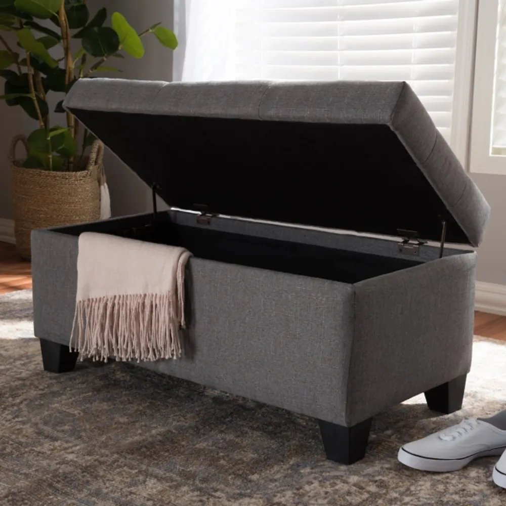Kirklands Gray Upholstered Storage Ottoman | Hamilton Place