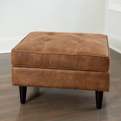 Kirkland's Brown Tufted Faux Leather Ottoman | Alexandria Mall