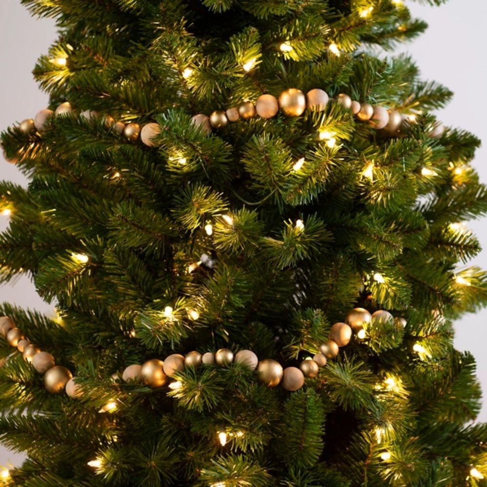 Kirklands Gold and Natural Wood Bead Christmas Garland | Hamilton Place