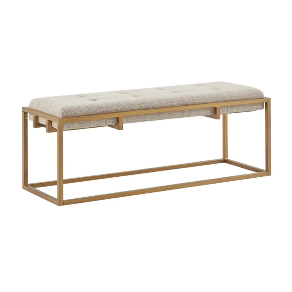 Kirklands Tan Tufted Bronze Metal Bench | Hamilton Place