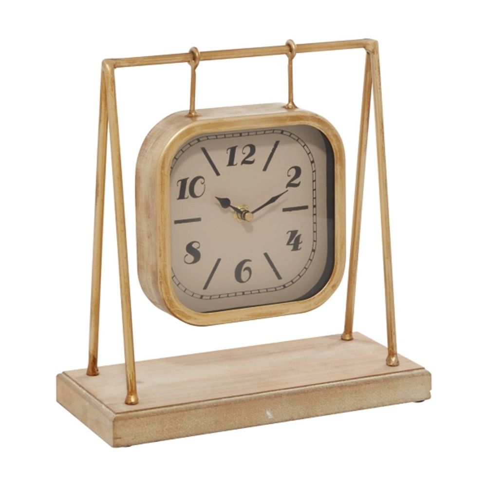 Kirklands Distressed Gold Frame Square Tabletop Clock | Hamilton Place