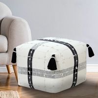Kirklands Black and Ivory Textured Plaid Pouf | Hamilton Place