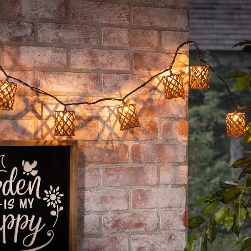 Kirklands Golden Brown Rattan Weave Outdoor String Lights at Hamilton ...