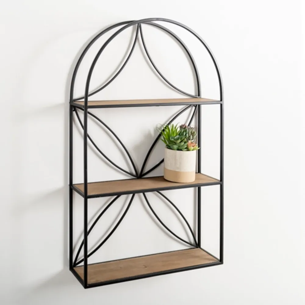 Kirklands Black Metal Flower Frame 3-Tier Wall Shelf | Hamilton Place