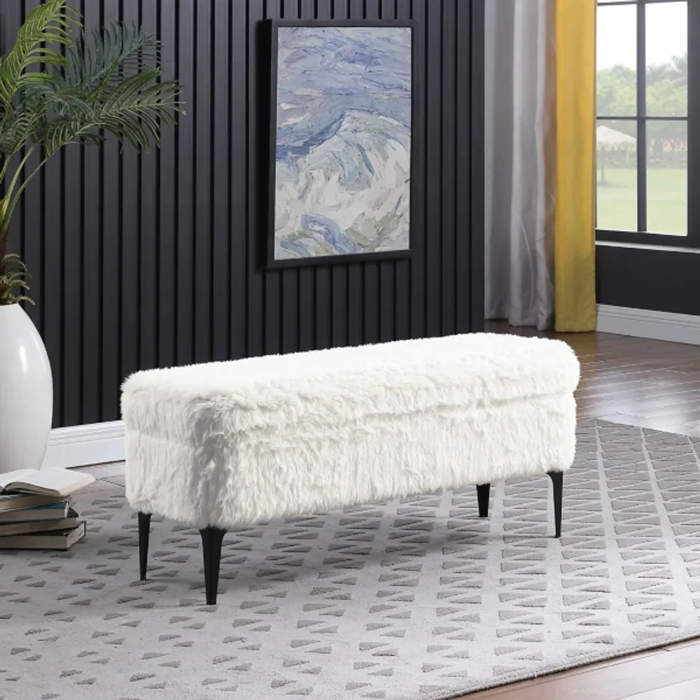 Kirklands White Fur Storage Bench | Hamilton Place