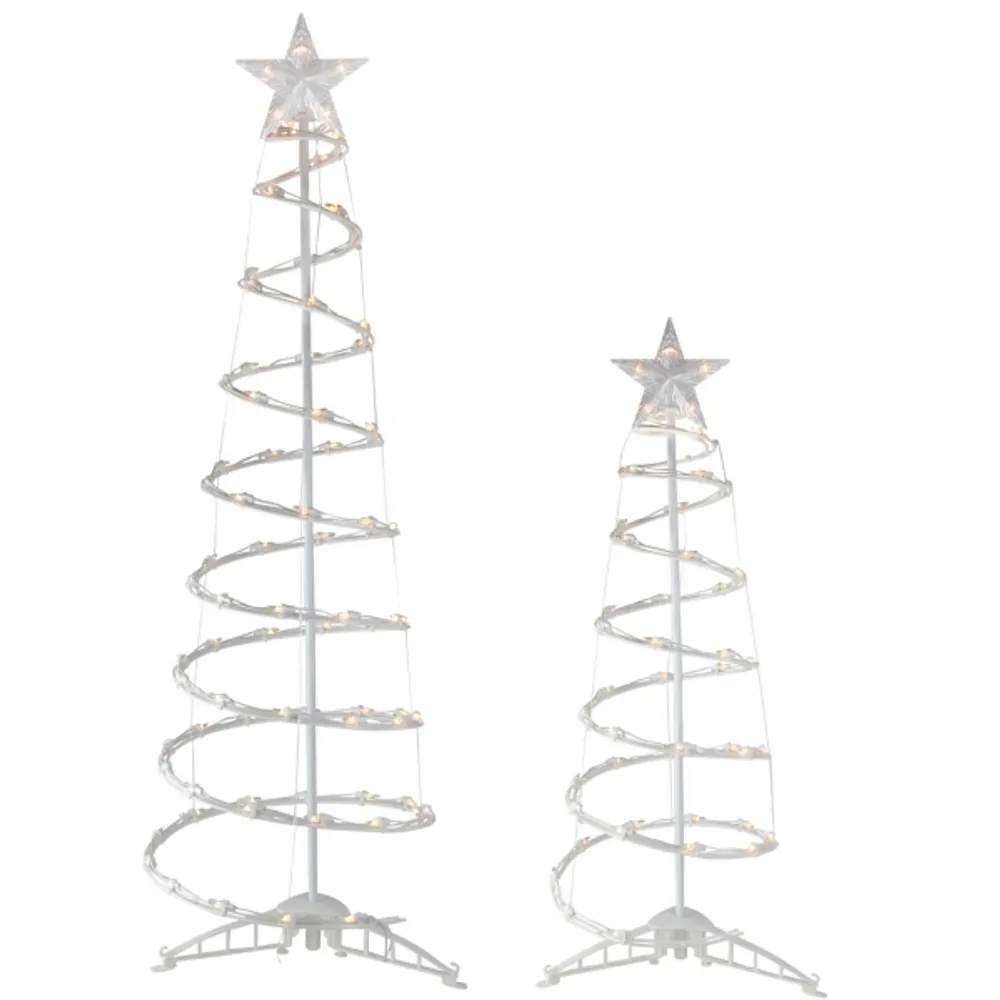 Kirklands Pre-Lit Clear White Spiral Trees, Set of 2 | Hamilton Place