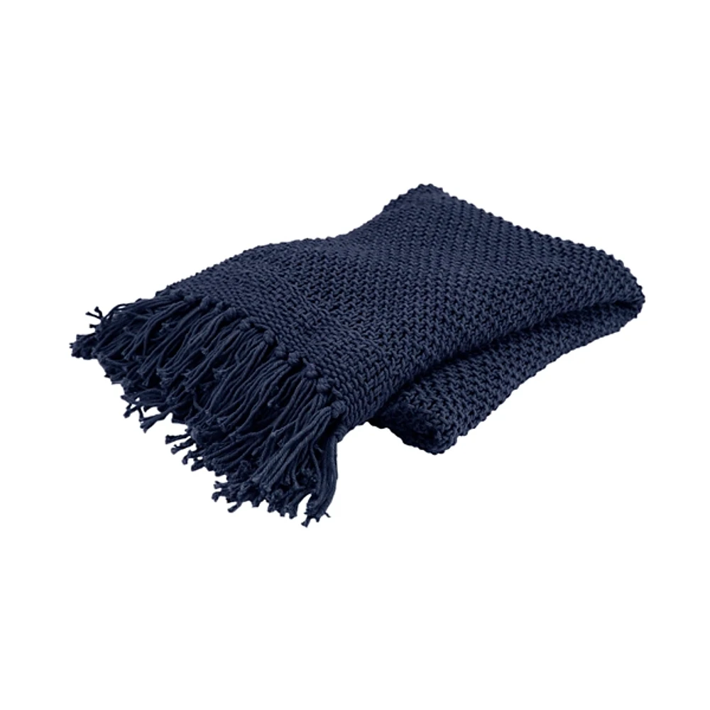 Kirkland's Navy Cotton Tassel Throw | Hamilton Place