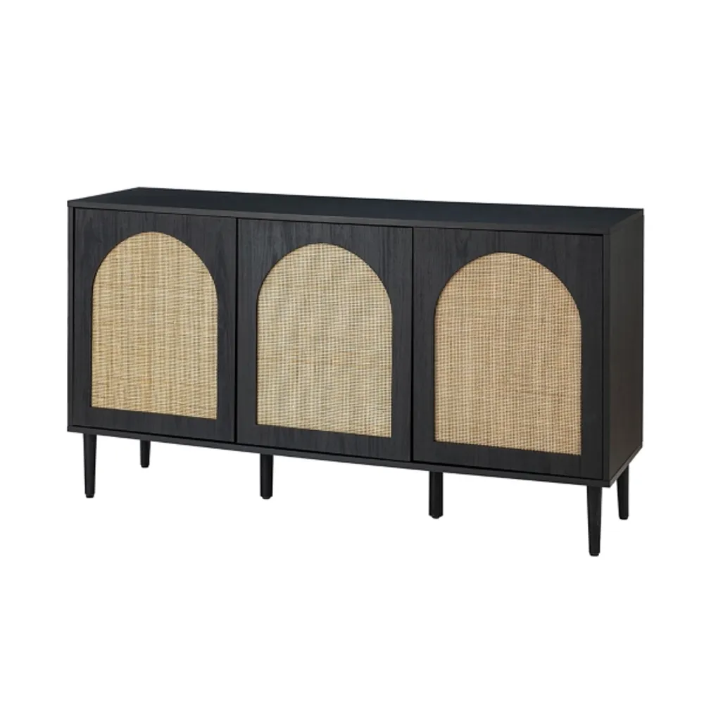 Kirklands Black Wood and Cane Arched Sideboard Cabinet | Hamilton Place
