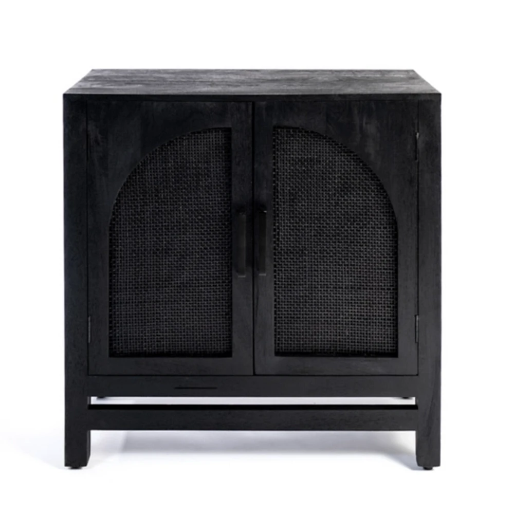 Kirklands Black Arch Cane and Wood Cabinet | Hamilton Place