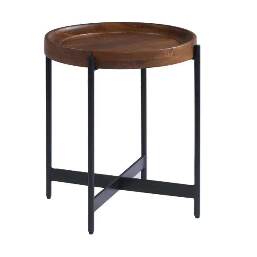 Kirklands Acacia Wood Round Tray Top Side Table | Hamilton Place