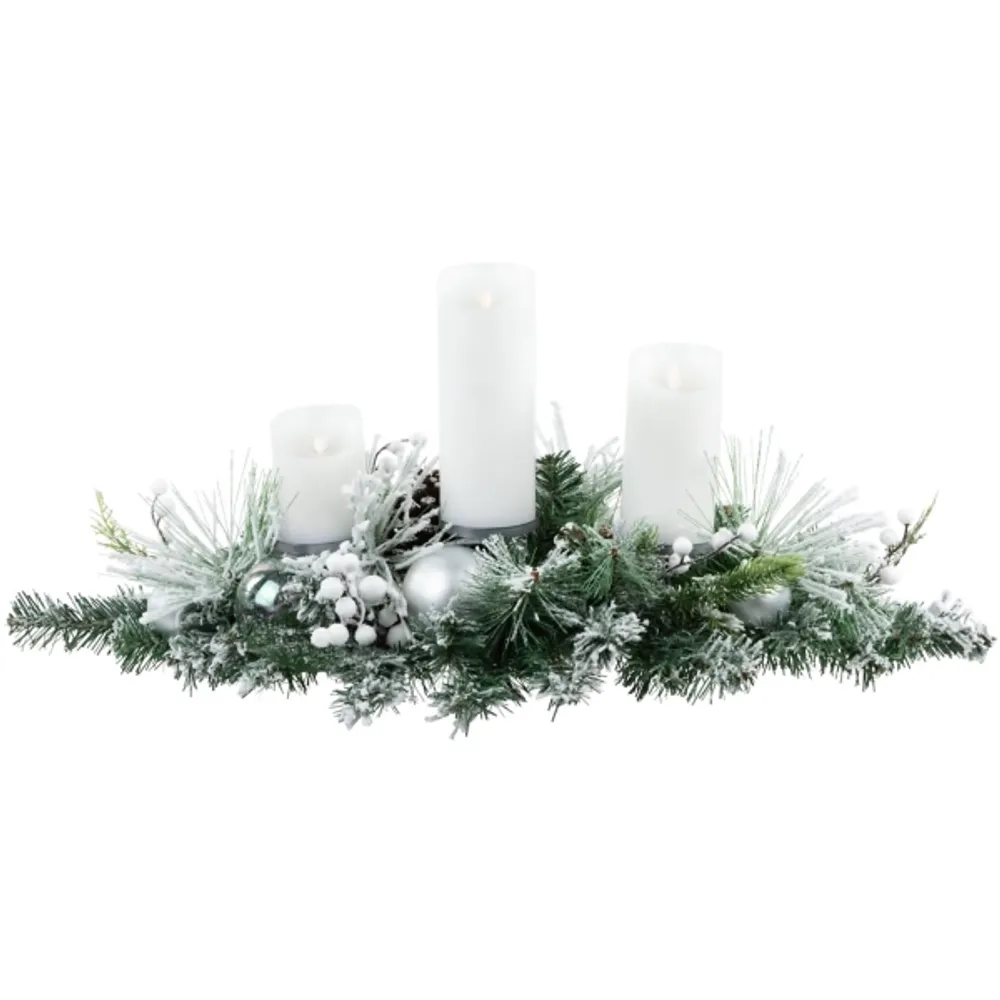 Kirklands Flocked Pine and Ornament Candle Centerpiece | Hamilton Place