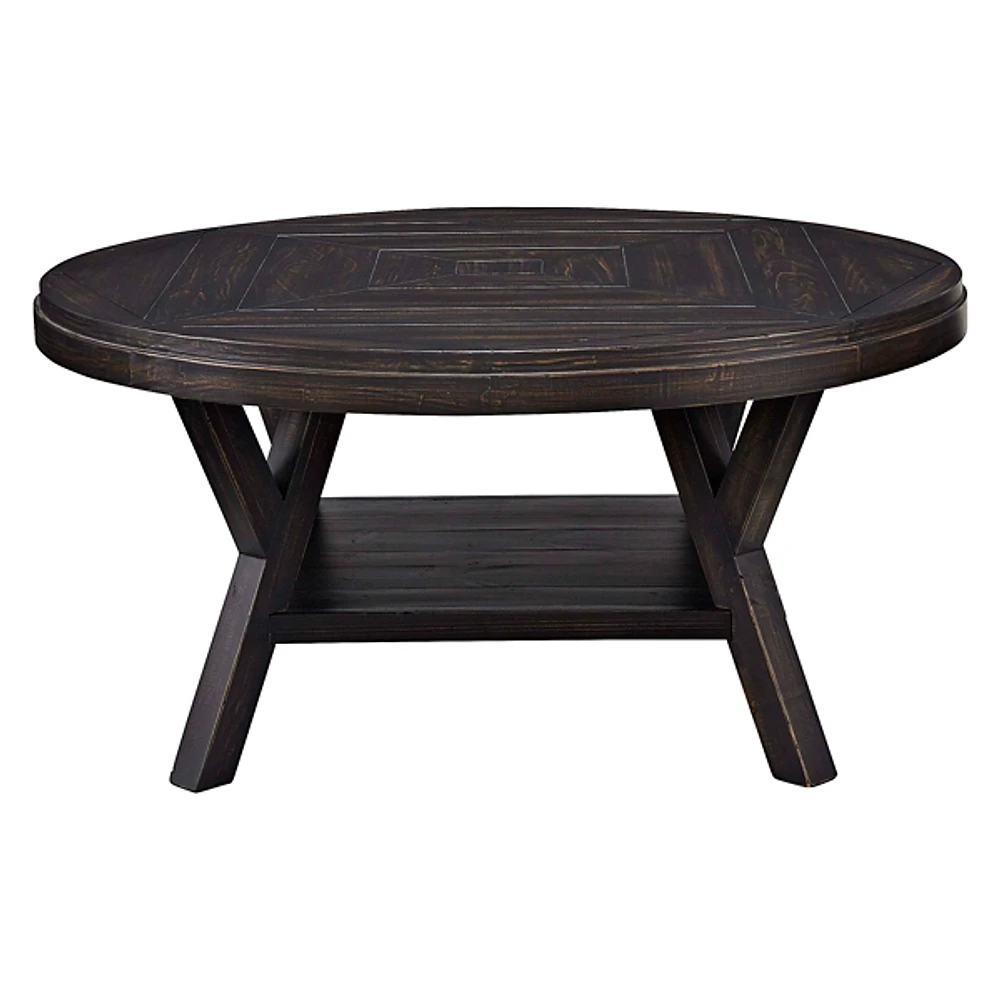 Kirklands Round Black Wood Flared Base Coffee Table | Hamilton Place