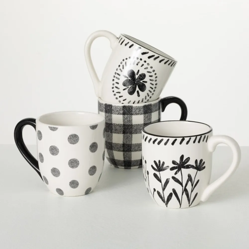 Kirklands Black and White Multi Pattern Mugs, Set of 4 | Hamilton Place