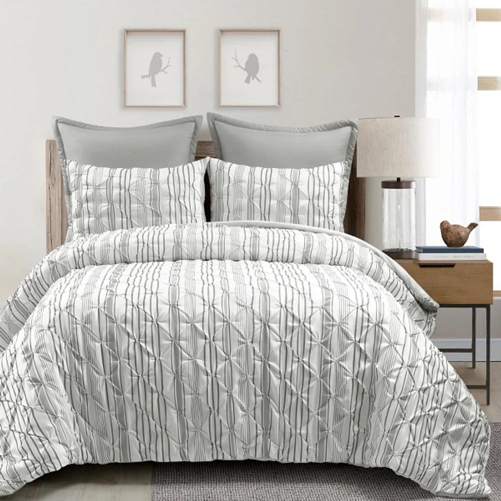 Kirklands Gray Pintuck Stripe King 5-pc. Comforter Set | Hamilton Place