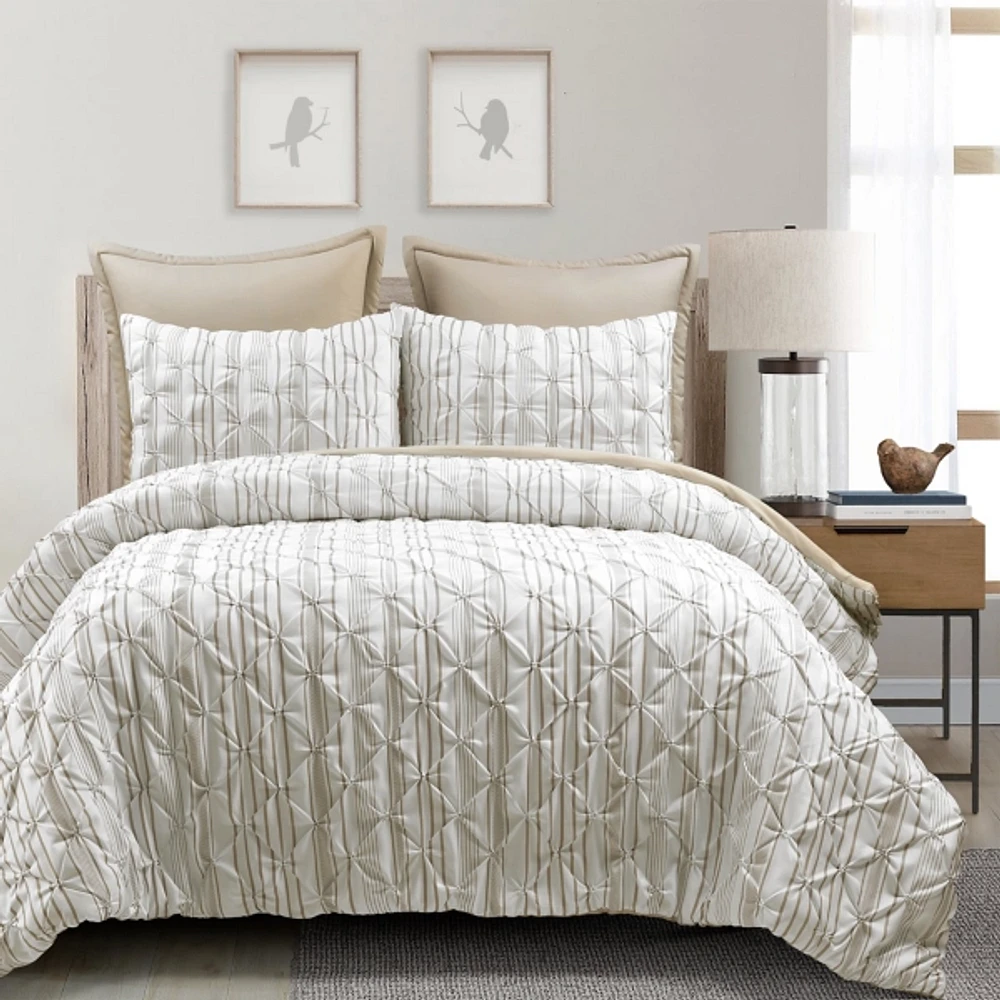 Kirkland's Tan Pintuck Stripe Full/Queen 5-pc. Comforter Set | Hamilton ...