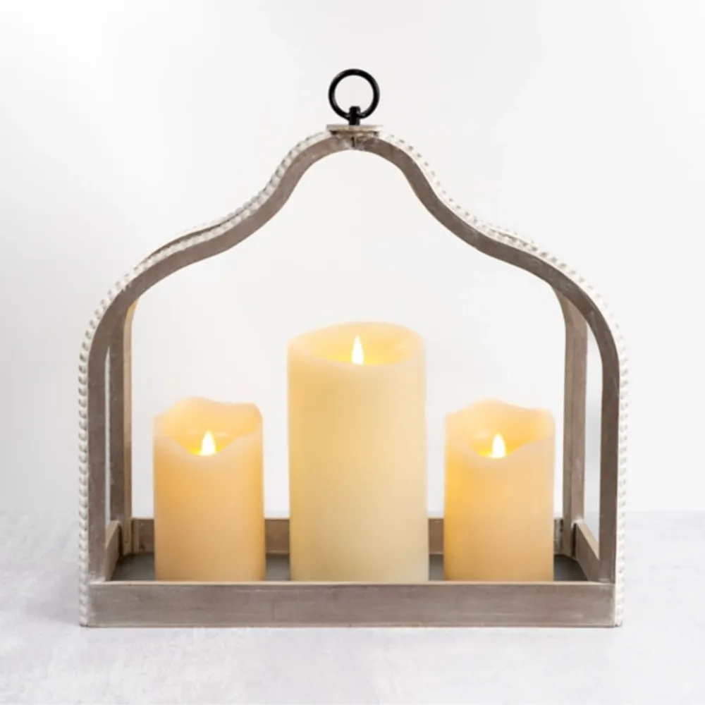 Kirklands Whitewashed Wood Beaded Open Lantern | Hamilton Place