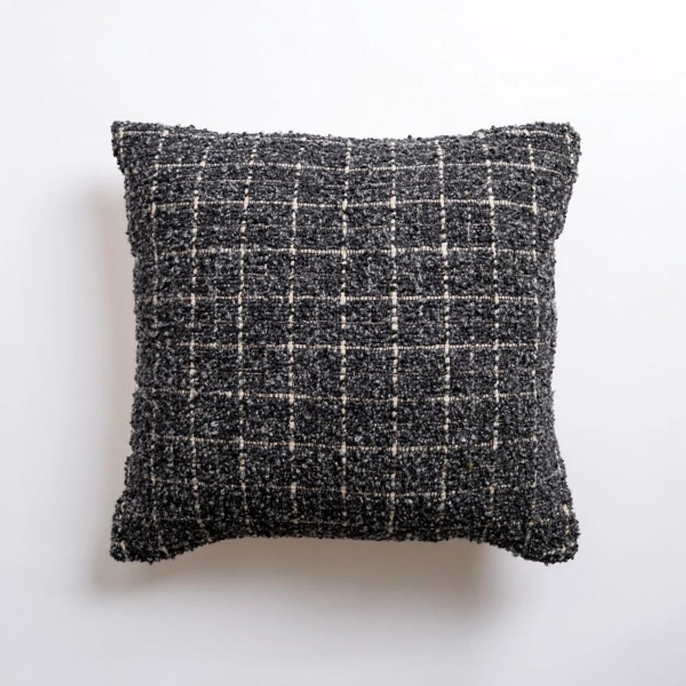 Kirklands Charcoal Windowpane Plaid Tweed Pillow | Hamilton Place