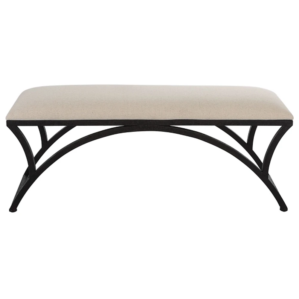 Kirklands Black Metal Arched Frame Upholstered Bench | Hamilton Place