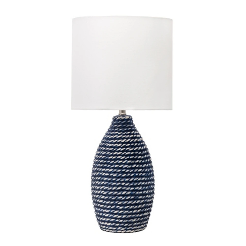Kirklands Blue and White Ceramic Faux Rope Table Lamp | Hamilton Place