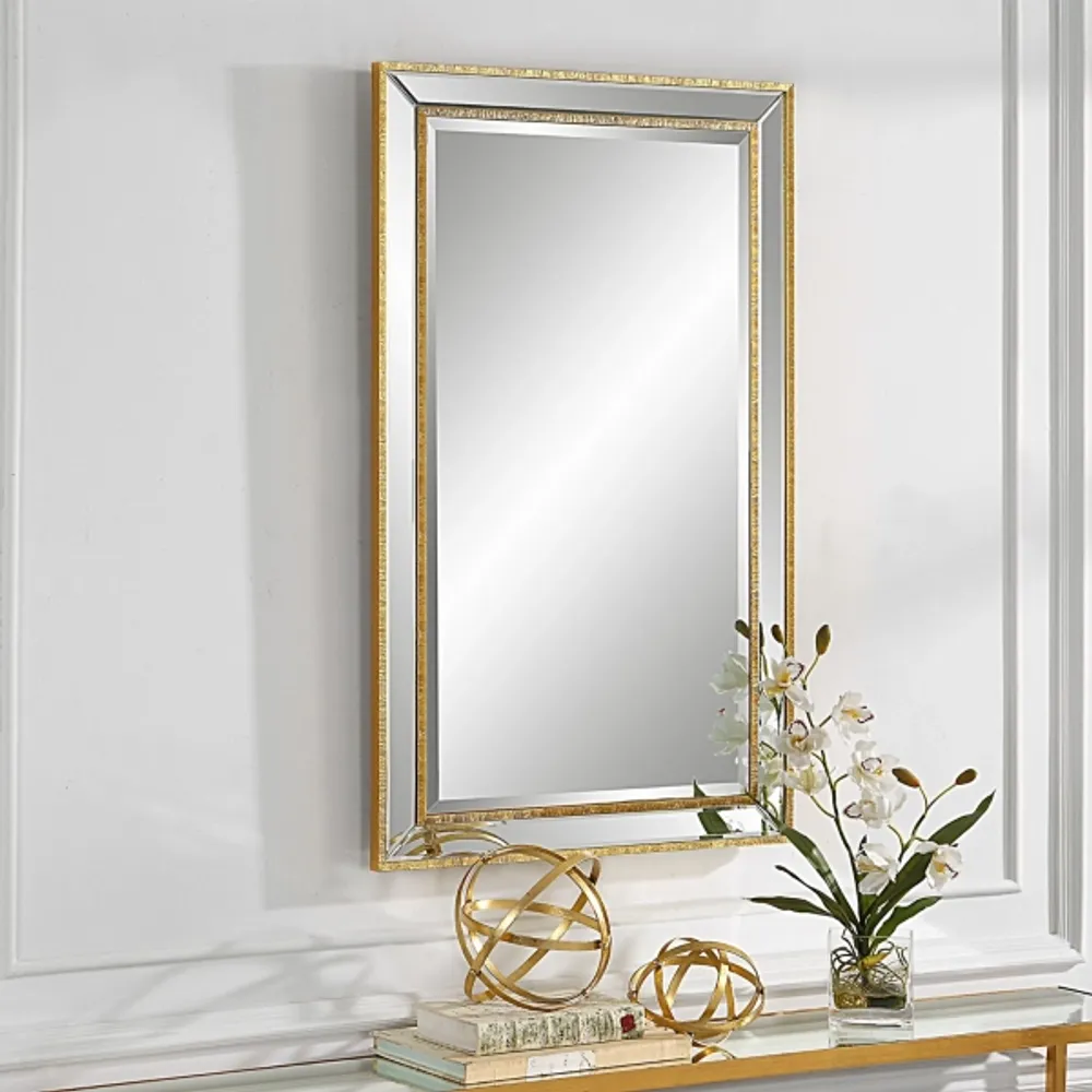 Kirklands Gold Beveled Rectangular Wall Mirror | Hamilton Place
